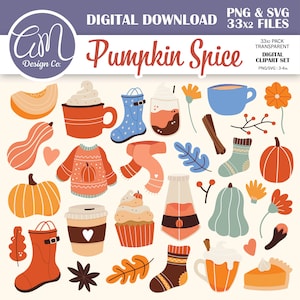 Pumpkin Spice Clipart Bundle, Autumn Clipart for Digital Planners, Fall ...