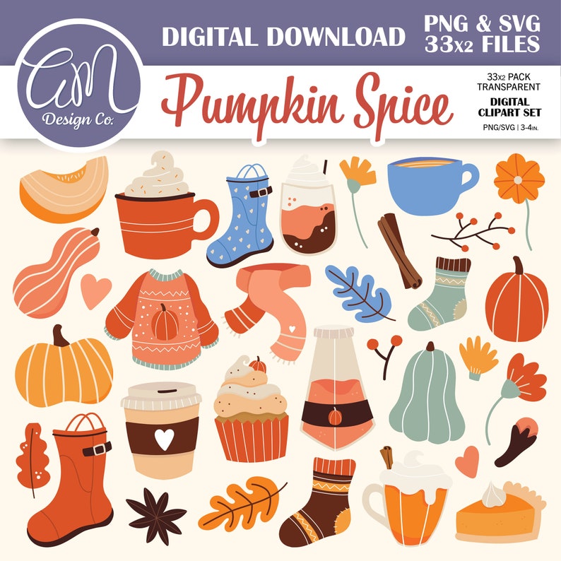 Pumpkin Spice Clipart Bundle, Autumn Clipart for Digital Planners, Fall ...