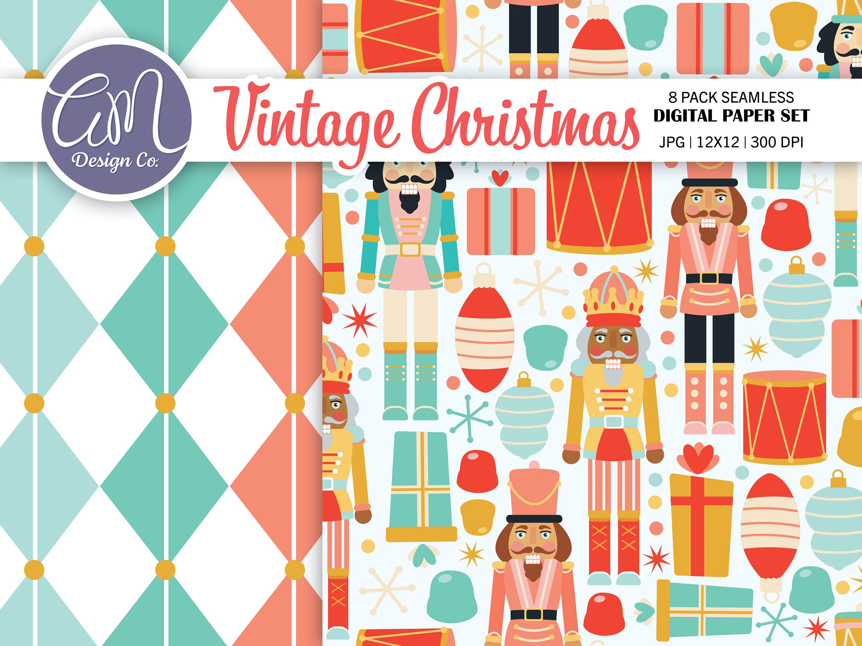 Nutcracker Retro Christmas Digital Paper and Clipart Set, 1950s ...