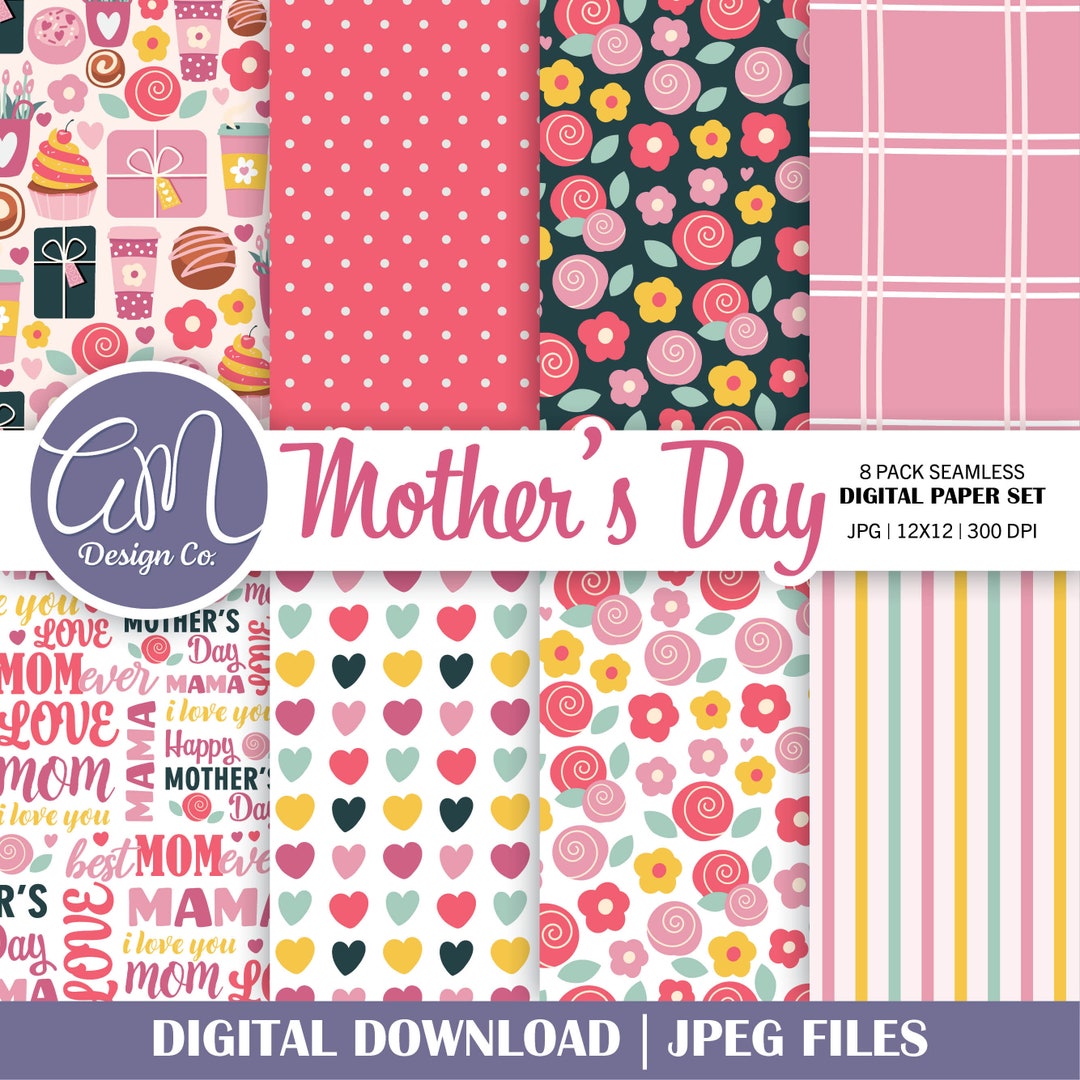 Mother’s Day Digital Paper, Seamless Patterns for Mom or Mama, Holiday ...