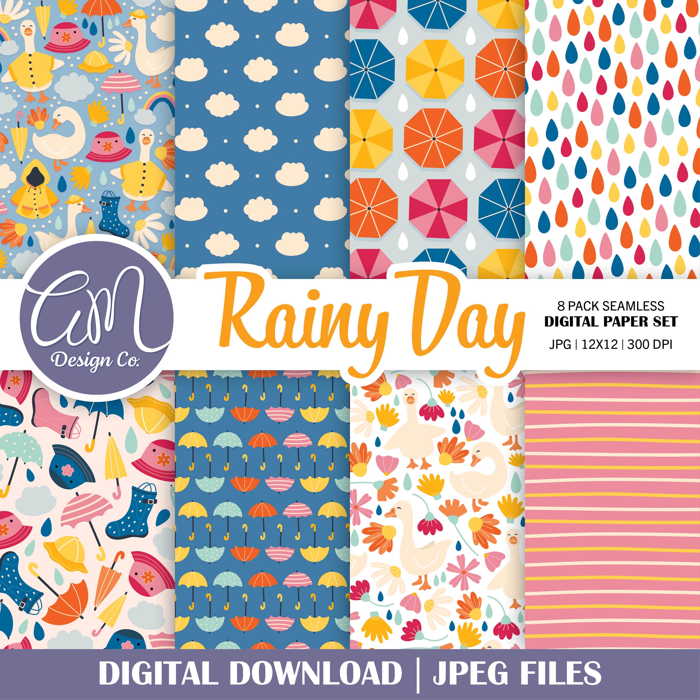 Rainy Day Goose Digital Paper, Spring Seamless Pattern, April Showers ...