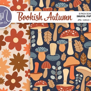 Bookish Light Academia Digital Paper, Fall Seamless Pattern, Book Lover ...