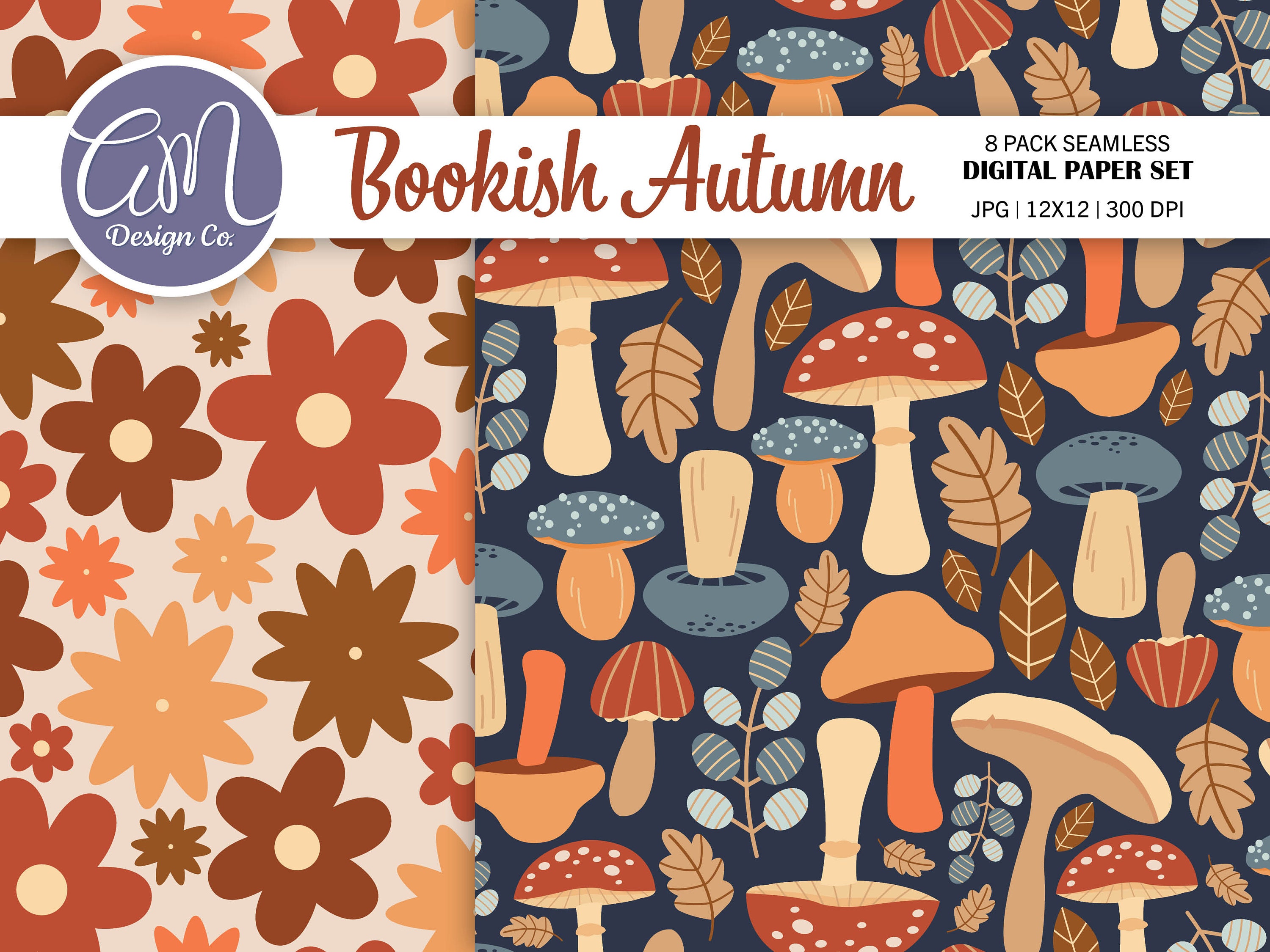 Bookish Light Academia Digital Paper, Fall Seamless Pattern, Book Lover ...