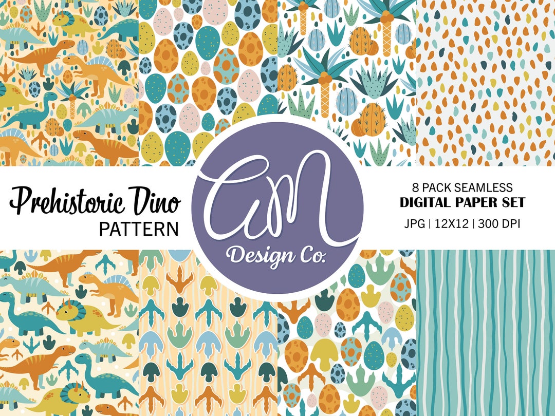 Dinosaur Digital Paper Jurassic Seamless Pattern Kid Digital - Etsy