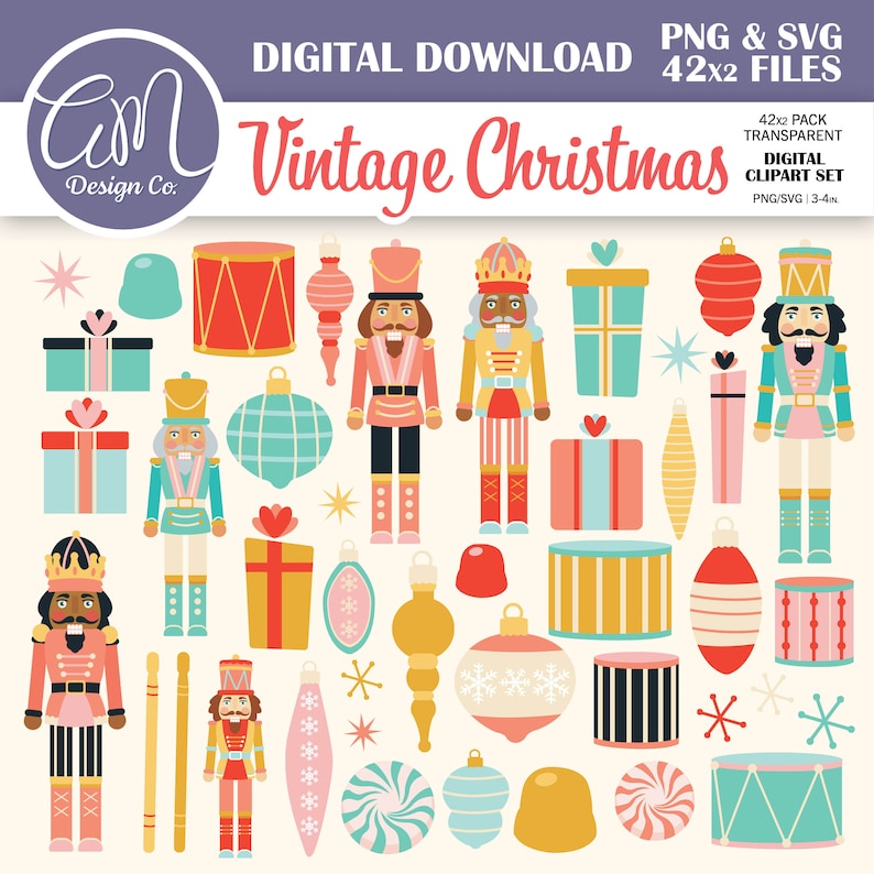 Nutcracker Retro Christmas Clipart Set, 1950s Christmas SVG Bundle ...