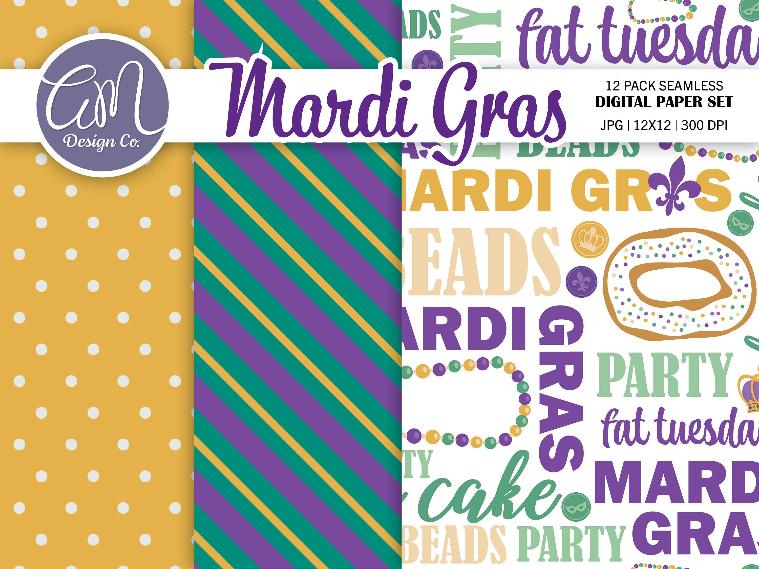 Mardi Gras Digital Paper, Louisiana Fat Tuesday Seamless Pattern ...