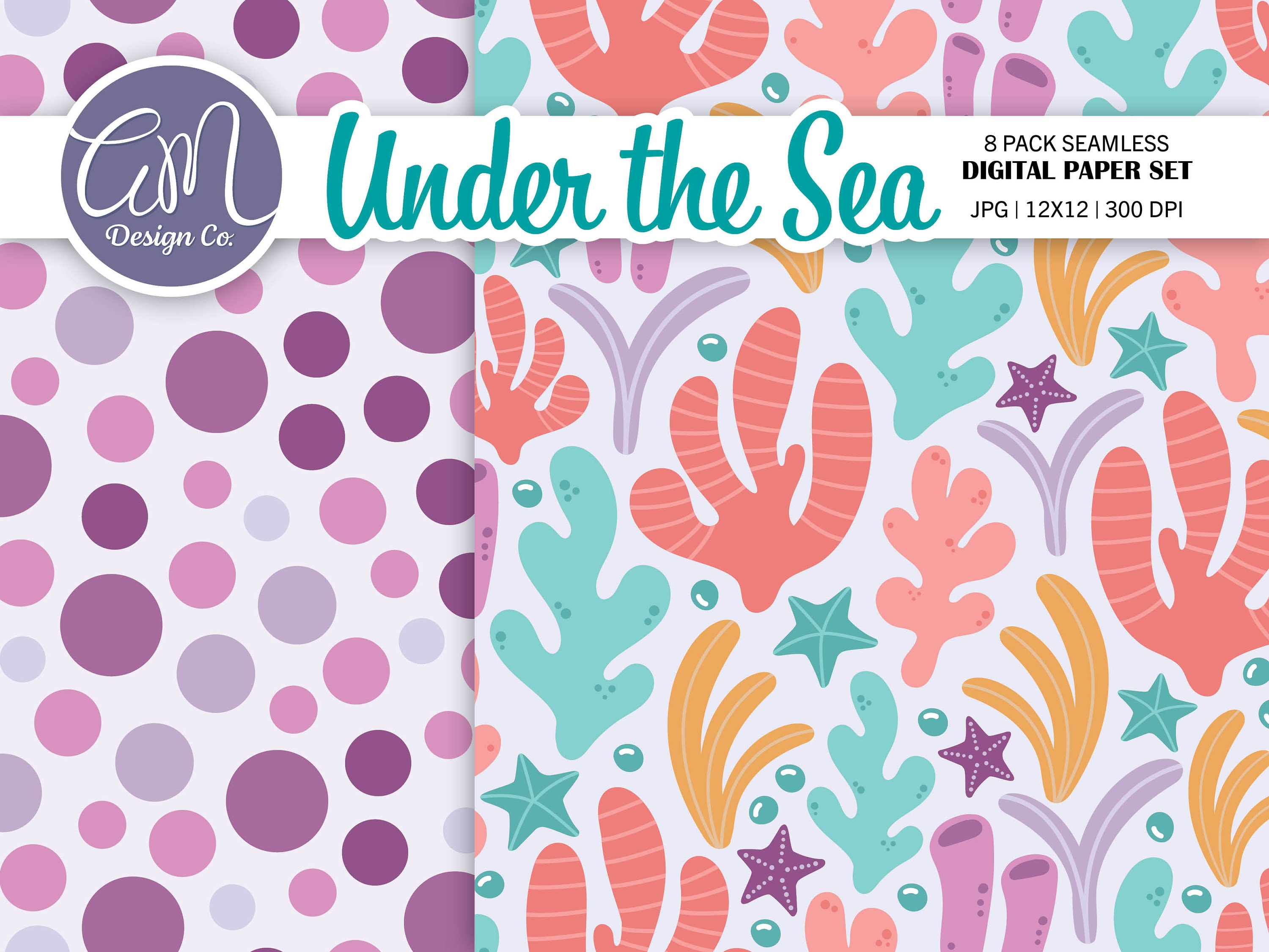 Mermaid Digital Paper, Under the Sea Seamless Pattern, Summer Scrapbook ...
