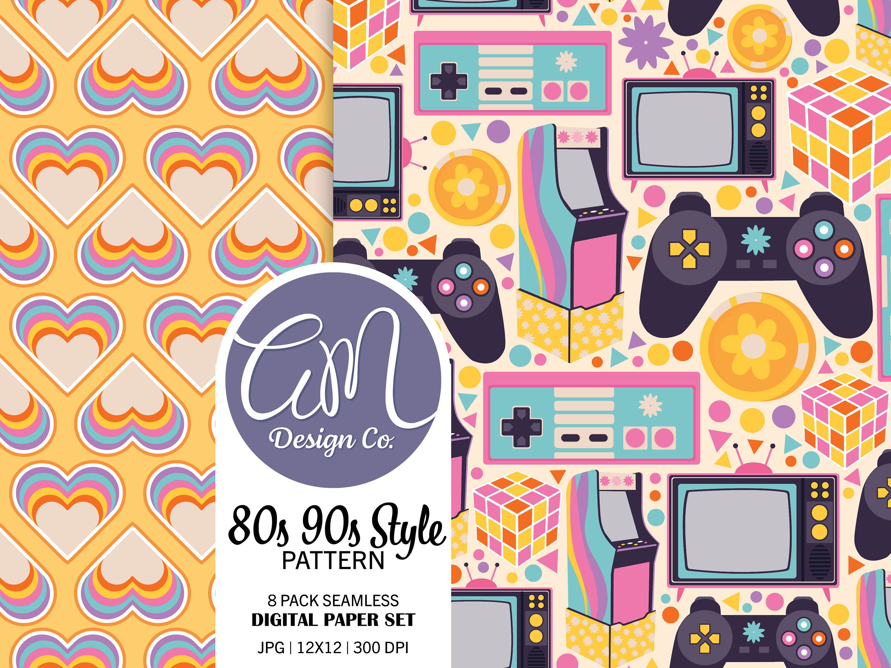 80s 90s Digital Paper, Y2K Aesthetic Clipart Set, 90s Party Invitation ...