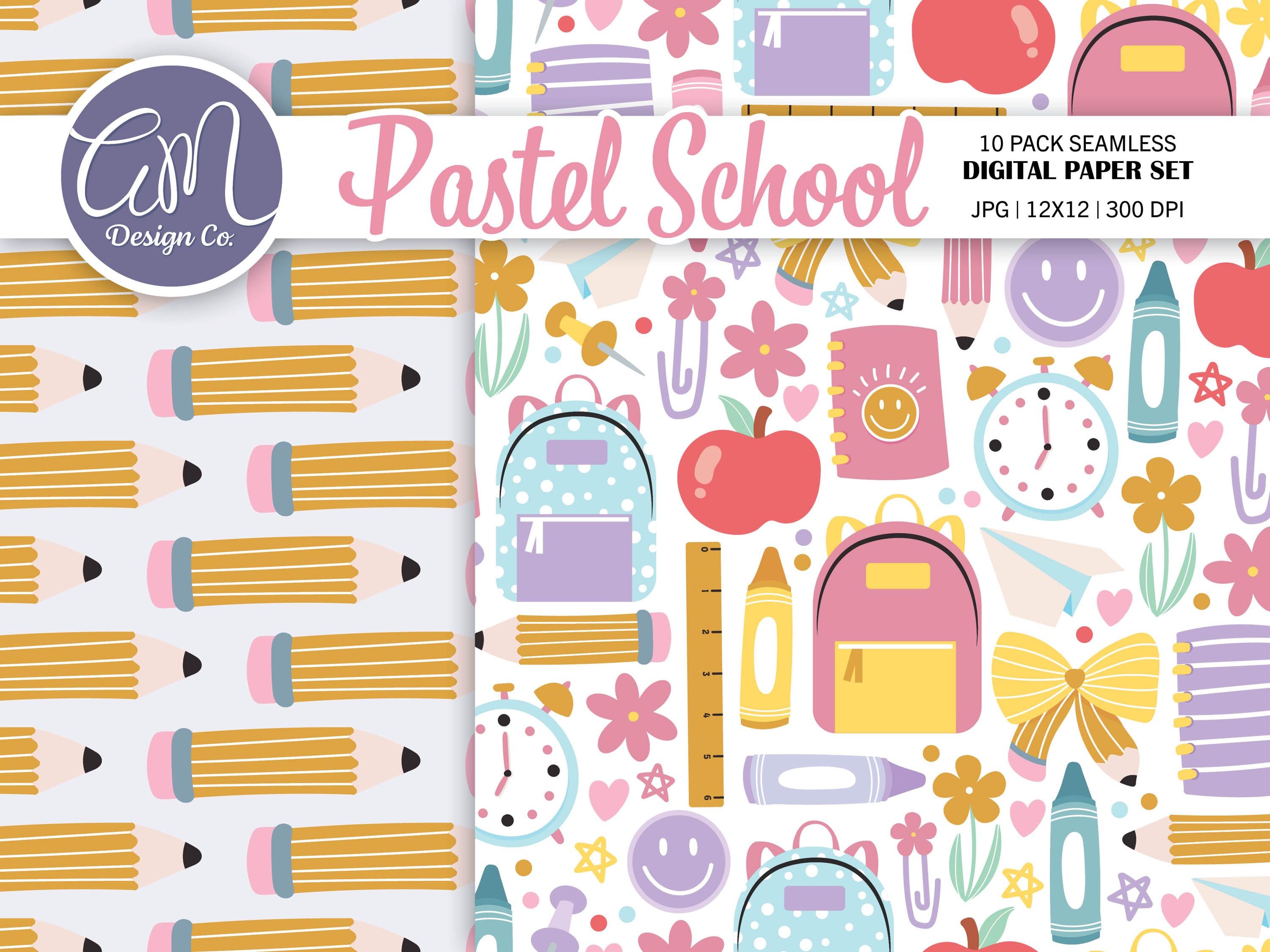 Pastel Back to School Seamless Pattern and Clipart Set, Cutecore ...