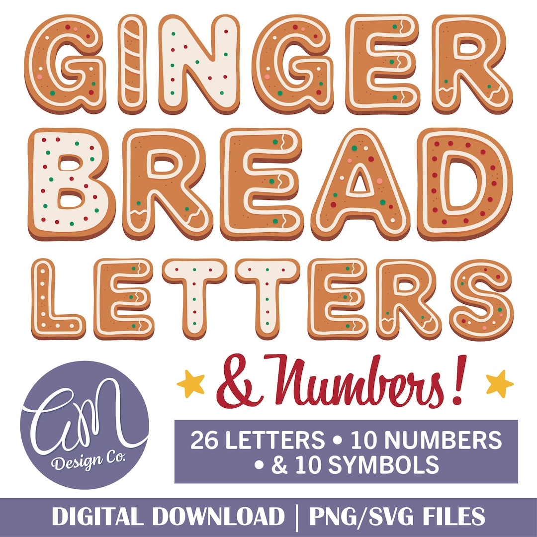 Hand Drawn Gingerbread Alphabet Bundle, Christmas Letters and Numbers ...