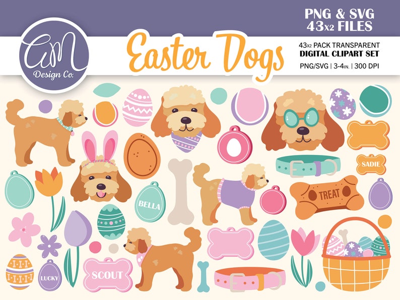 Easter Dog Digital Paper and Clipart Set, Golden Doodle Spring Seamless ...