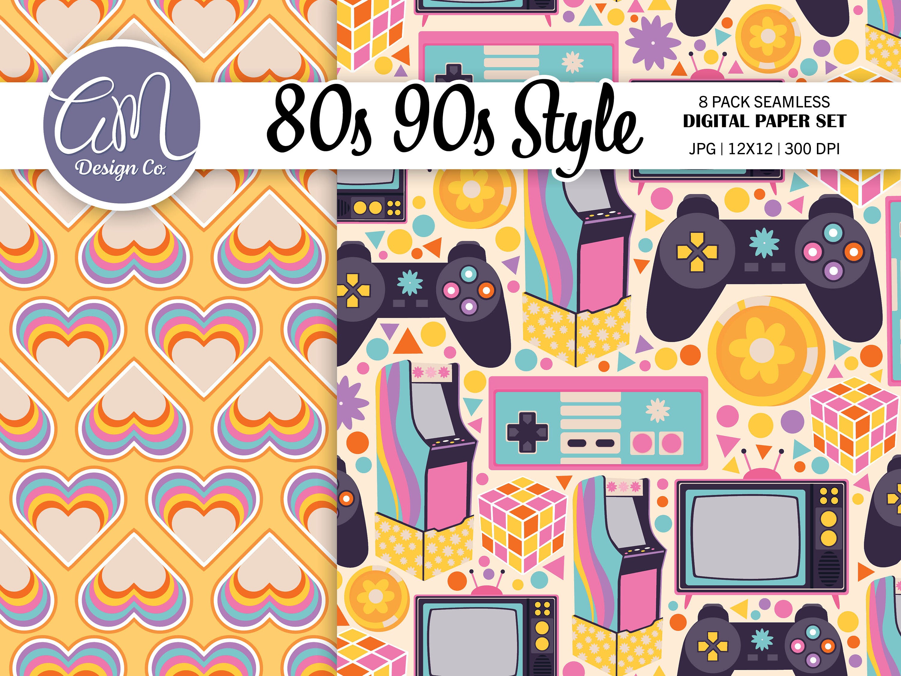 80s 90s Digital Paper, Y2K Aesthetic Seamless Pattern, 90s Party ...