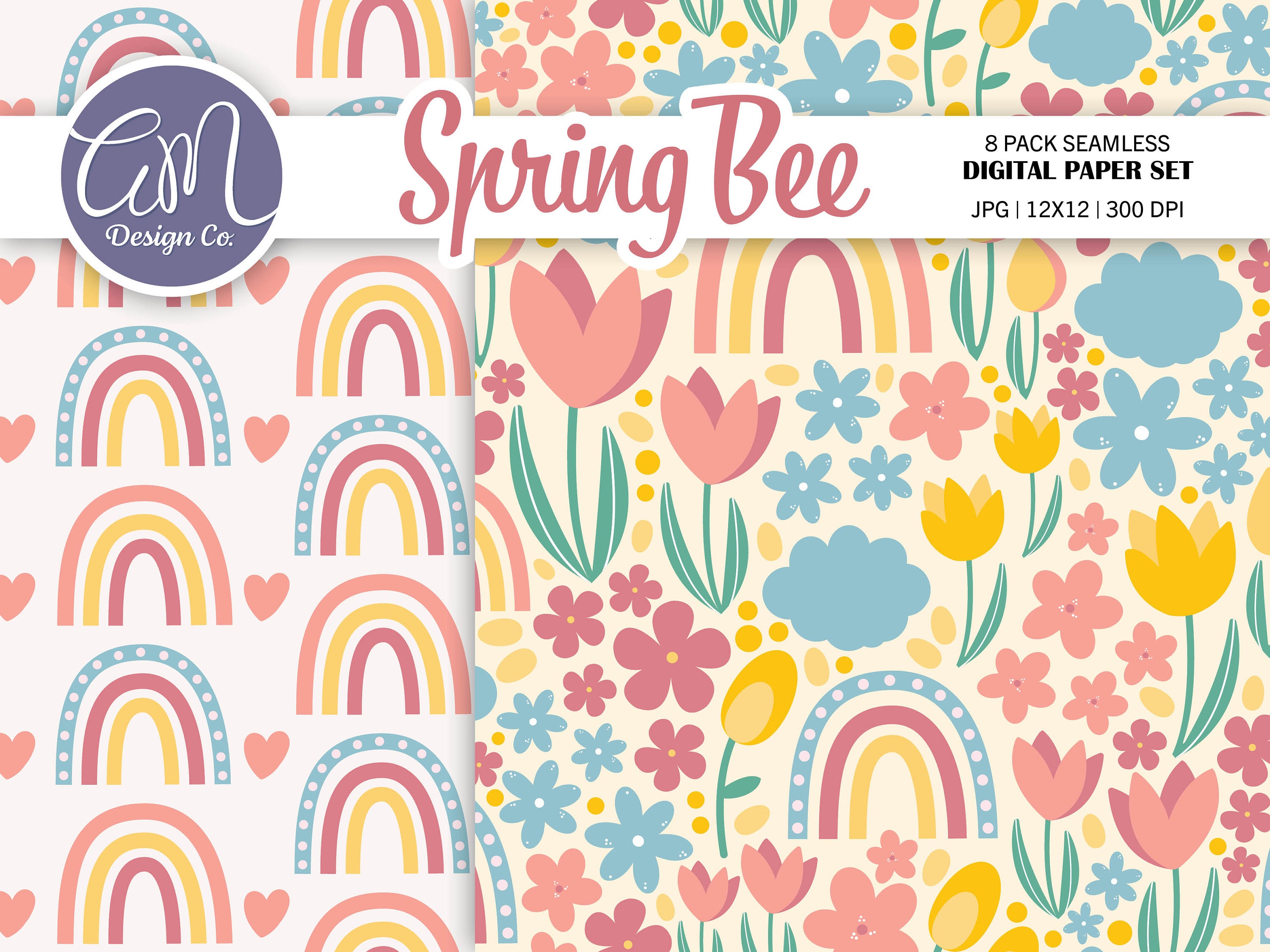 Honey Bee Digital Paper, Spring Seamless Pattern, Bumble Bee Scrapbook ...