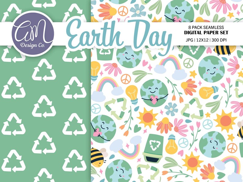 Hand Drawn Earth Day Clipart & Digital Paper, Spring and Summer ...