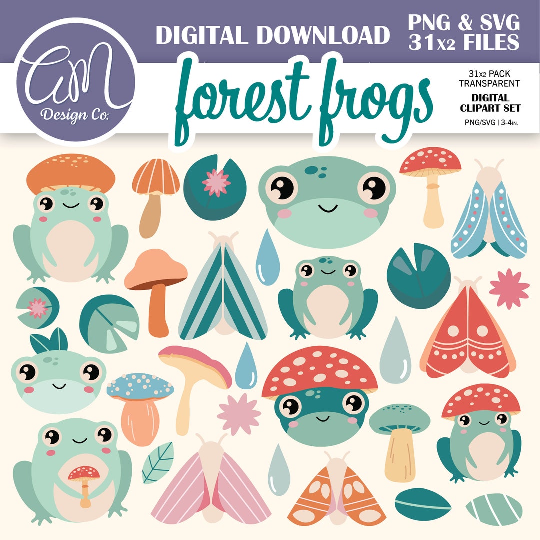 Spring Cute Frog Clipart Bundle, Cottage Core Amanita Mushroom, Moths ...
