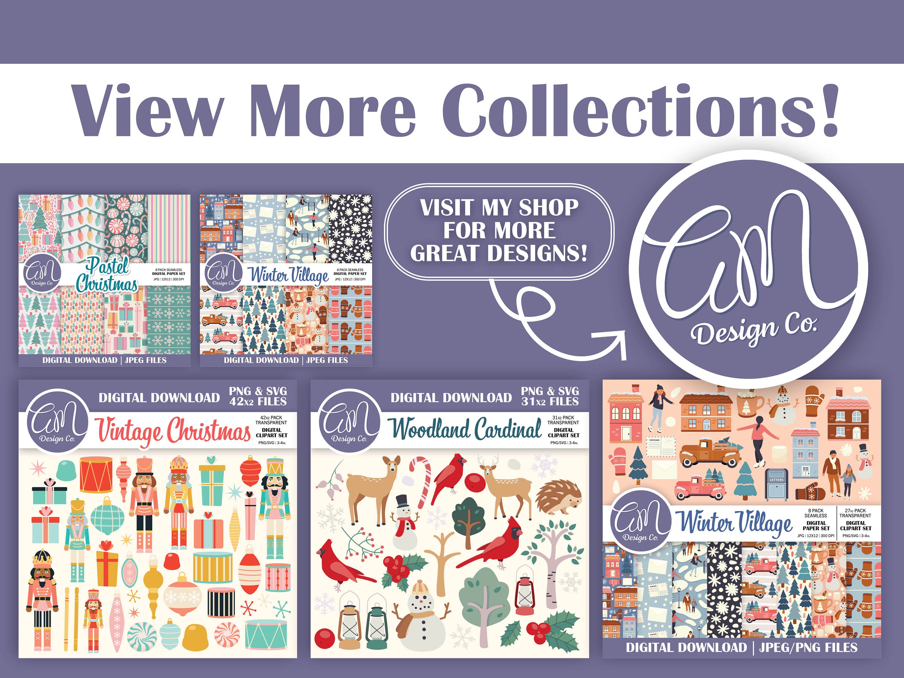 Winter Clipart Set, Christmas Svg Bundle, Red Truck, Snowman, Snowflake ...