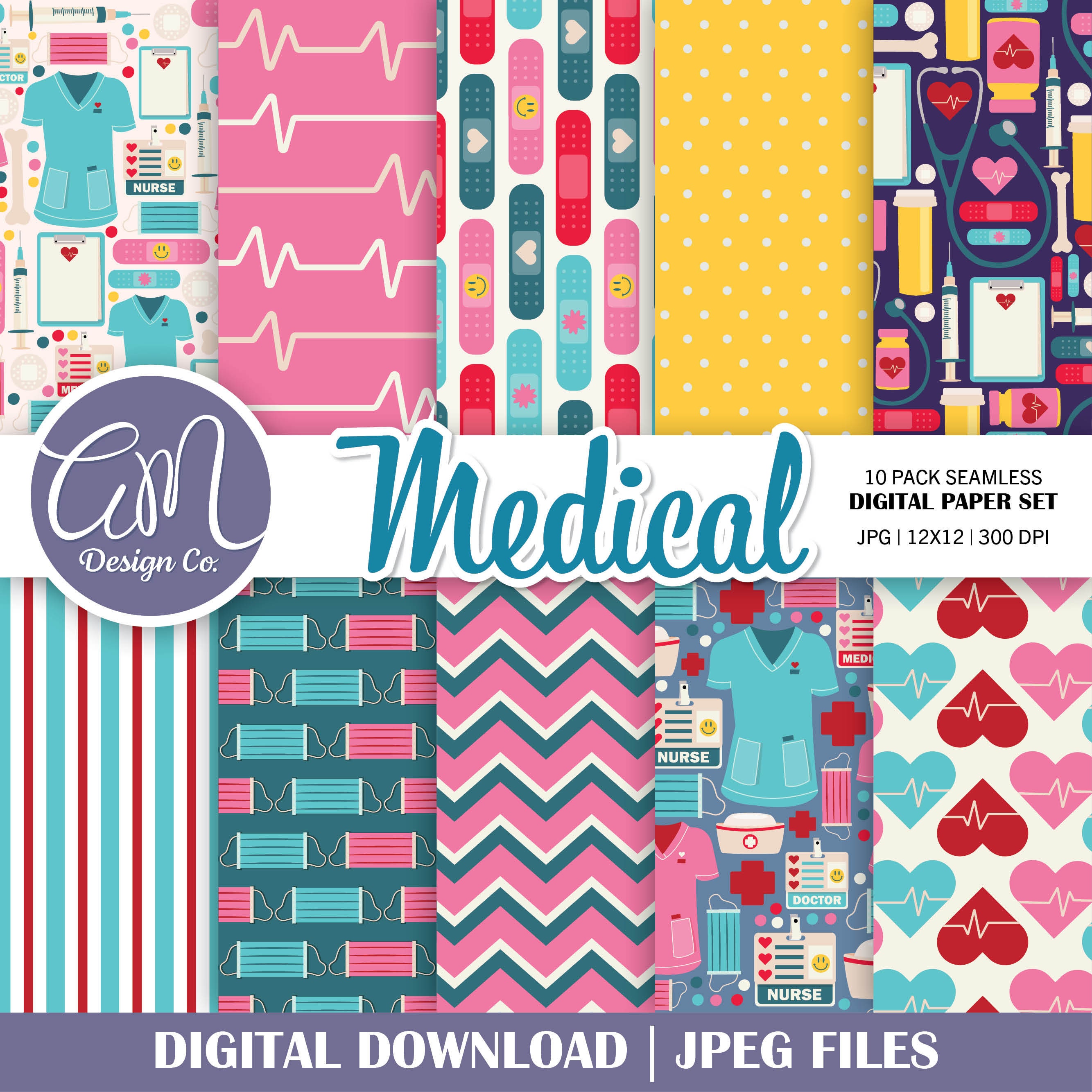 Medical Digital Paper, Nurse Doctor Seamless Pattern, Stethoscope ...