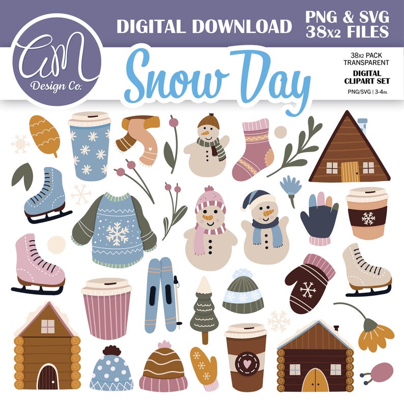 Snow Day Clipart Bundle, Winter Holiday Clipart for Digital Planner ...