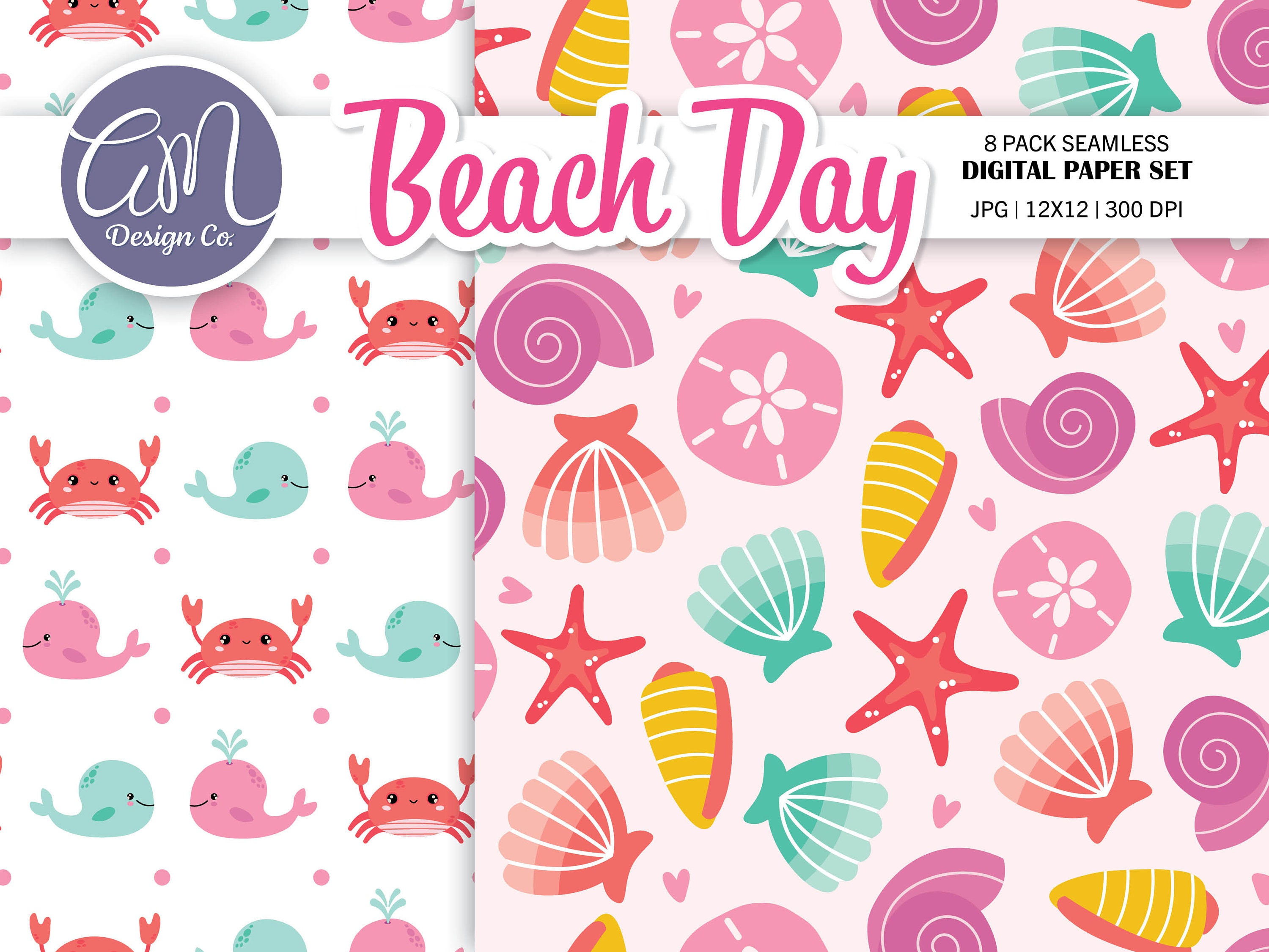 Beach Day Digital Paper, Vacation Seamless Pattern, Travel Scrapbook ...