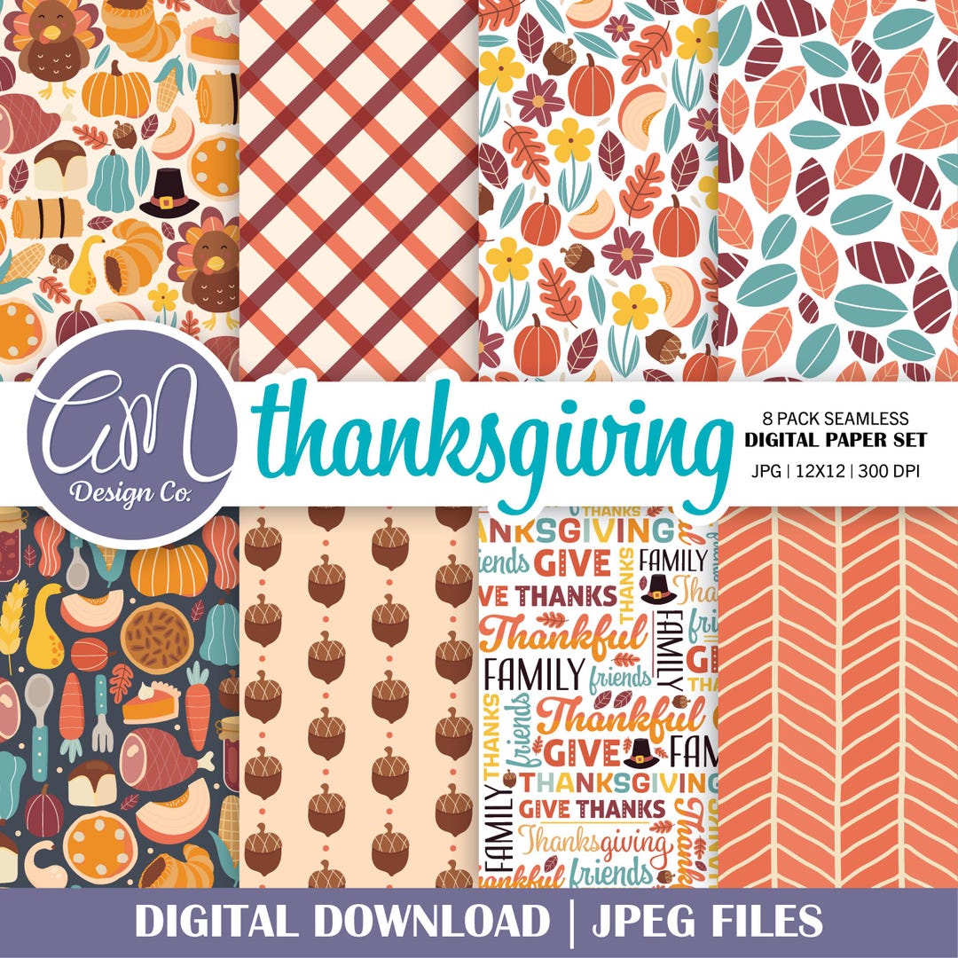Thanksgiving Digital Paper, Fall or Autumn Seamless Pattern for Holiday ...