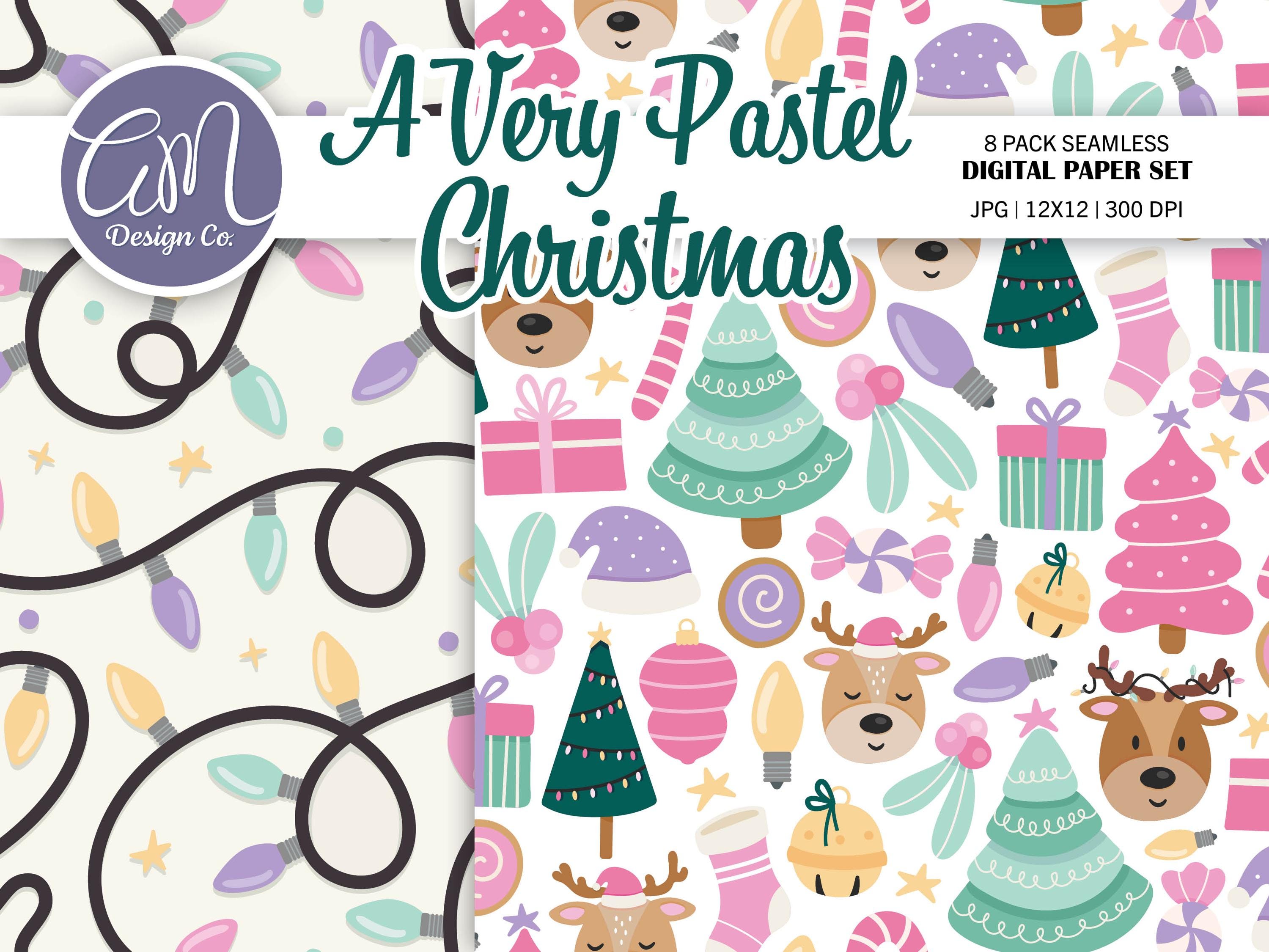 Pastel Christmas Digital Paper and Clipart Set, Pink Christmas Seamless ...