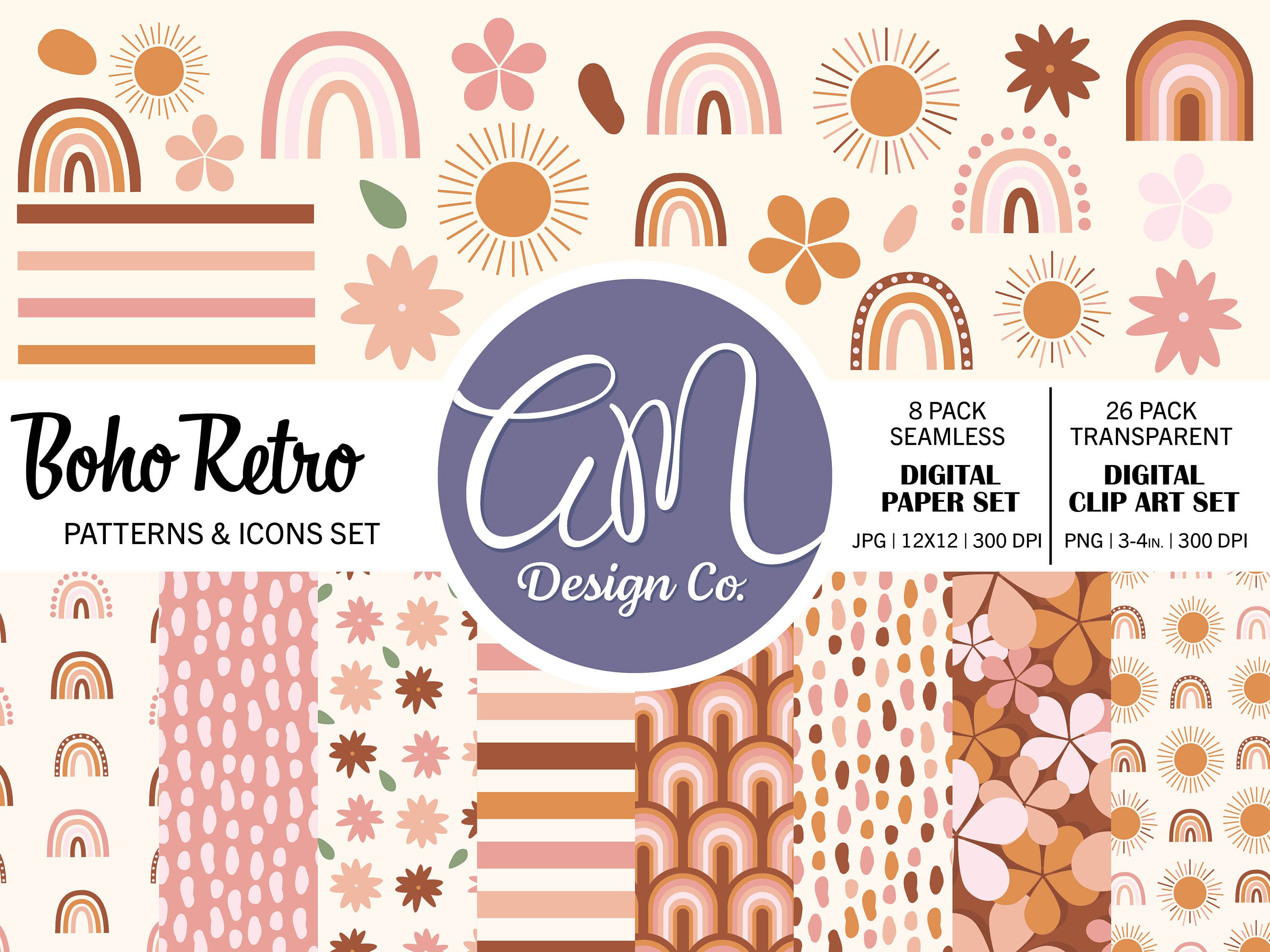 Boho Digital Paper Groovy Retro Seamless Pattern Summer - Etsy