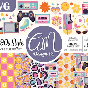 80s 90s Digital Paper, Y2K Aesthetic Clipart Set, 90s Party Invitation ...