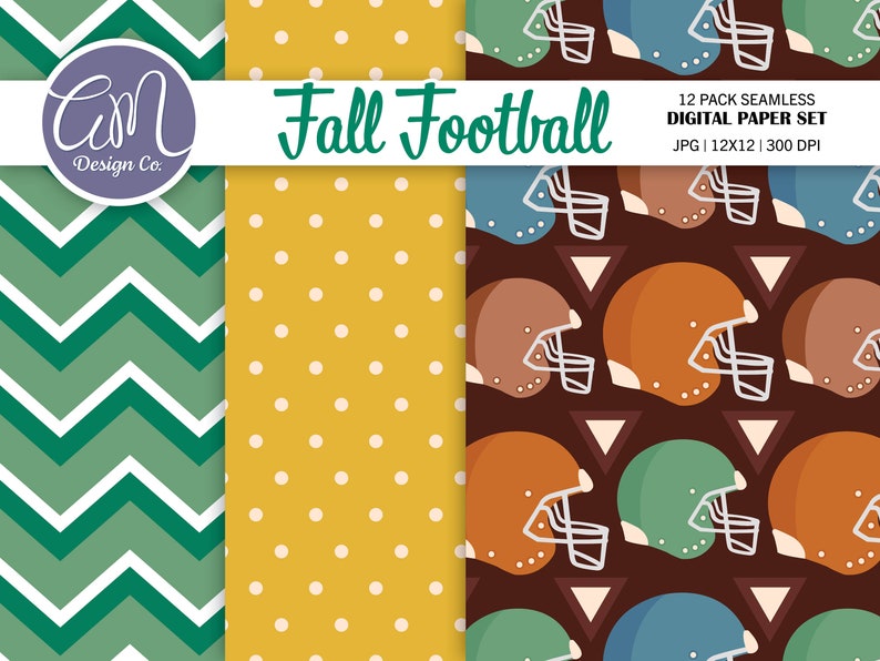 Fall Football Digital Paper and Clipart Set, Sports Seamless, Game Day ...