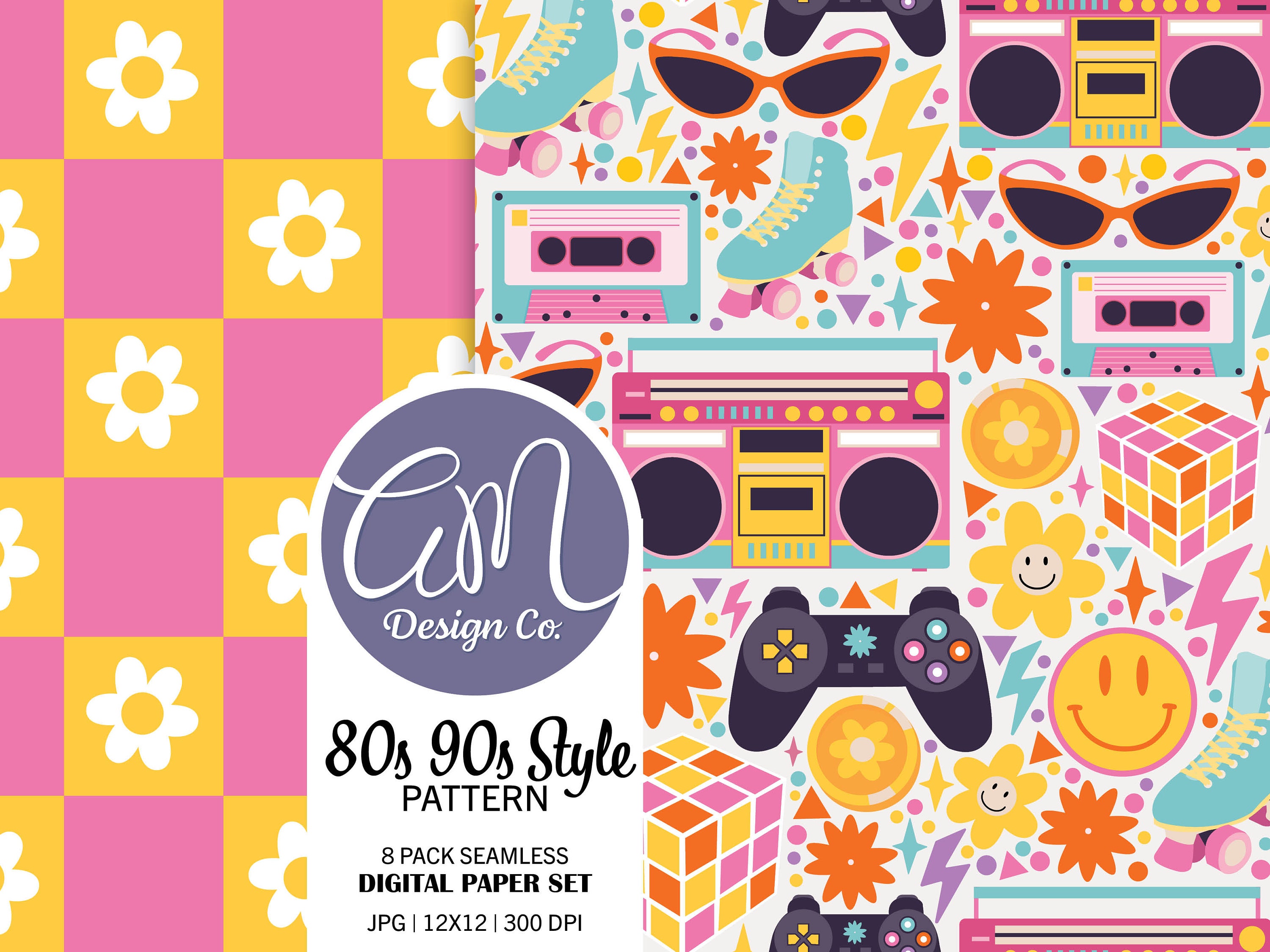 80s 90s Digital Paper, Y2K Aesthetic Clipart Set, 90s Party Invitation ...