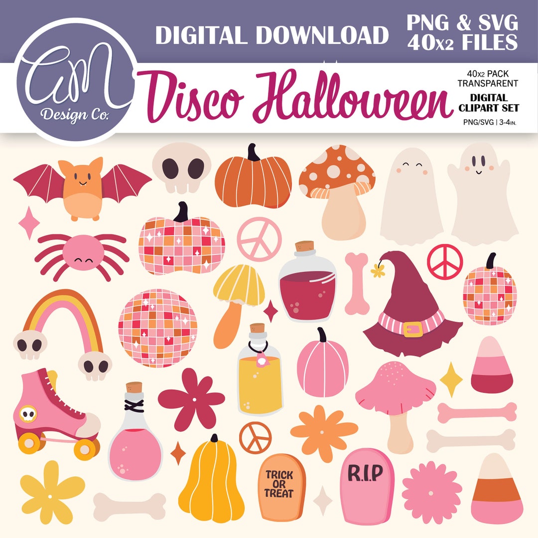 Disco Halloween Clipart Bundle, Retro Clipart for Spooky Bachelorette ...