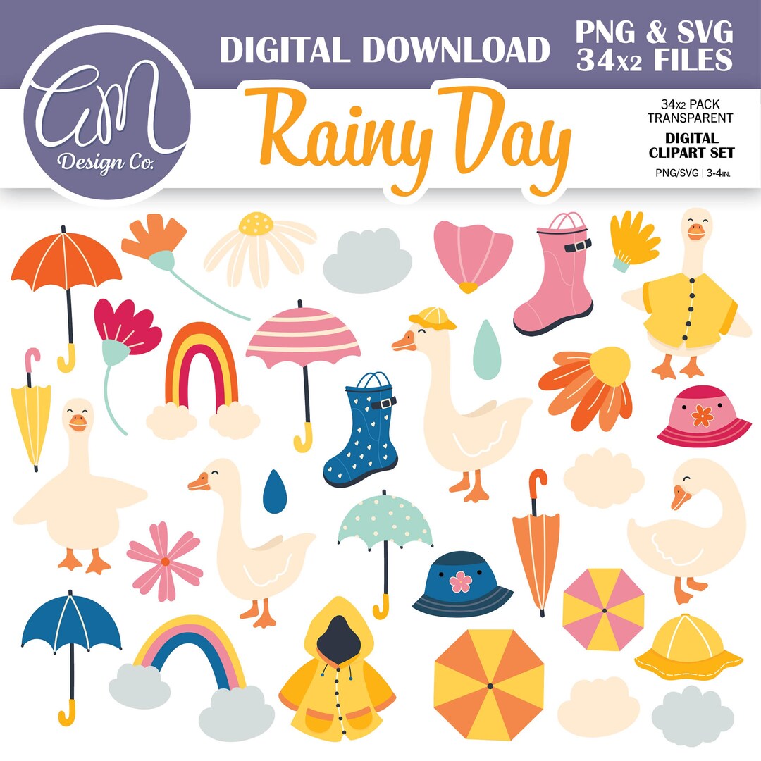 Rainy Day Goose Clipart Bundle, Spring Clipart for April Showers ...