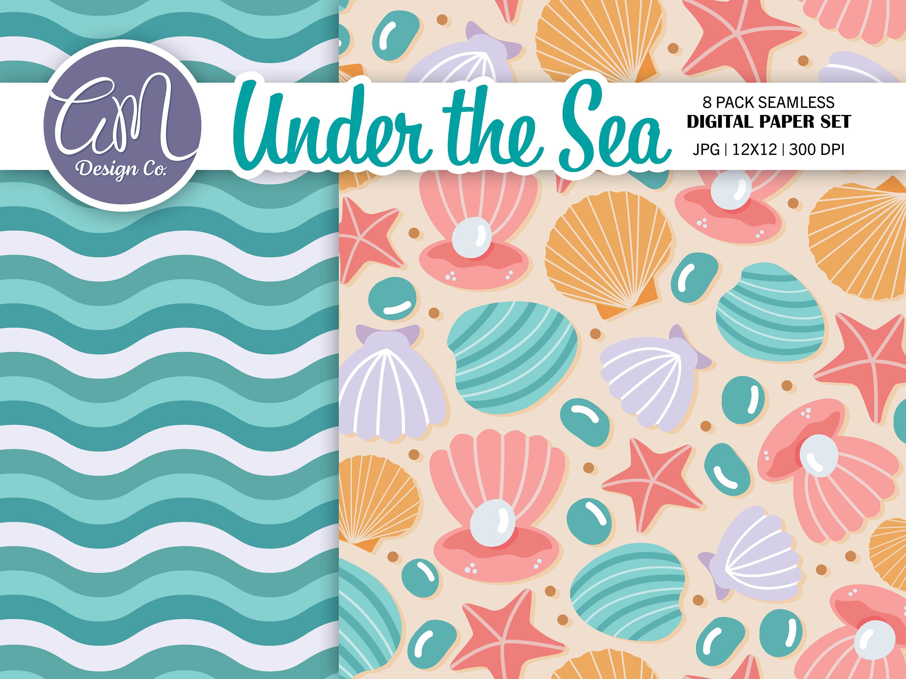 Under the Sea Digital Paper and Clipart Set, Mermaid Seamless Pattern ...