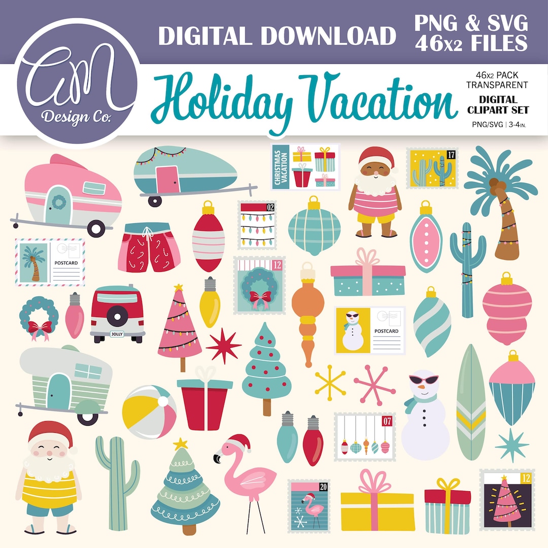 Christmas Vacation Clipart Bundle, Vintage Summer Clipart for Holiday ...