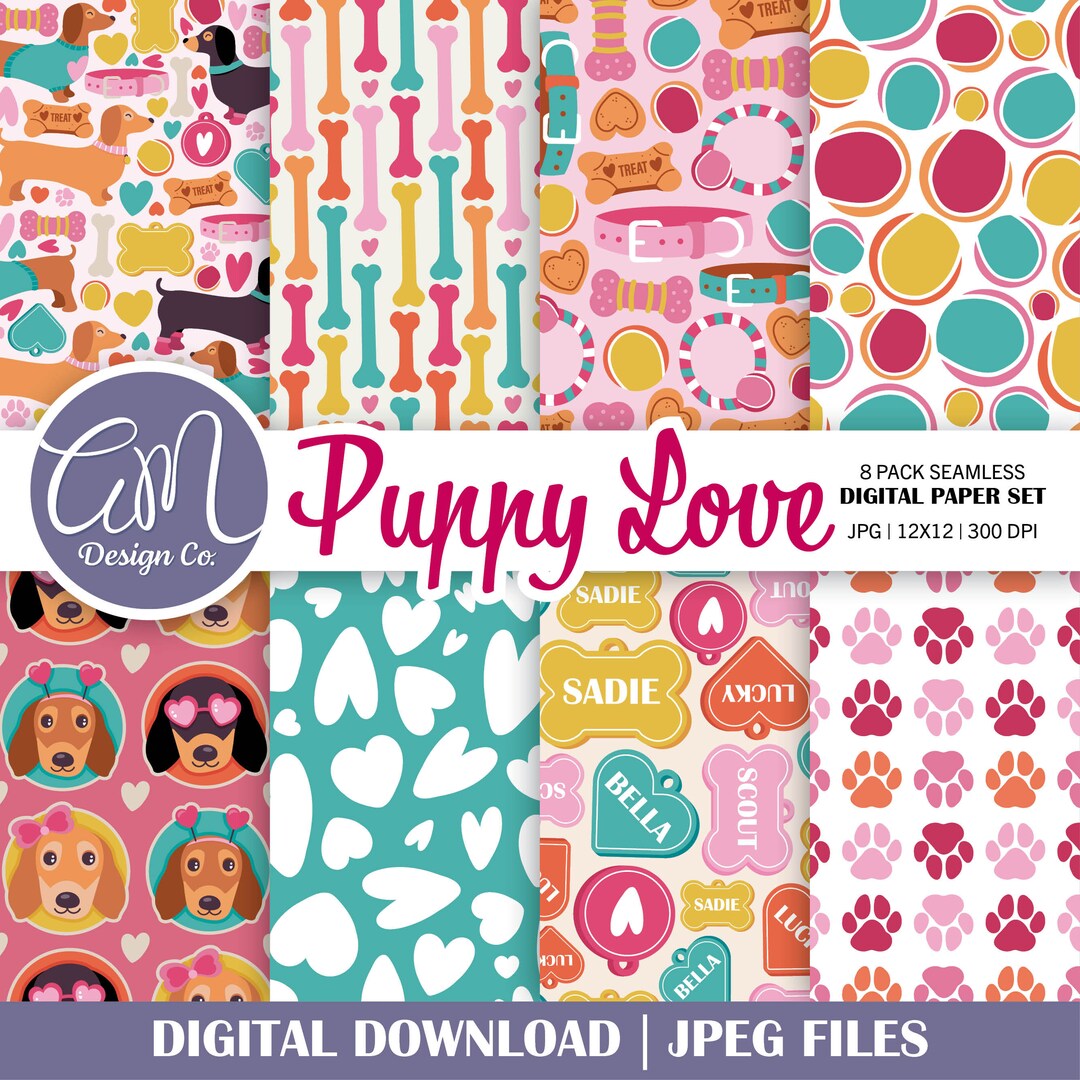 Valentine’s Day Dog Digital Paper, Dachshund Weiner Dog Seamless ...