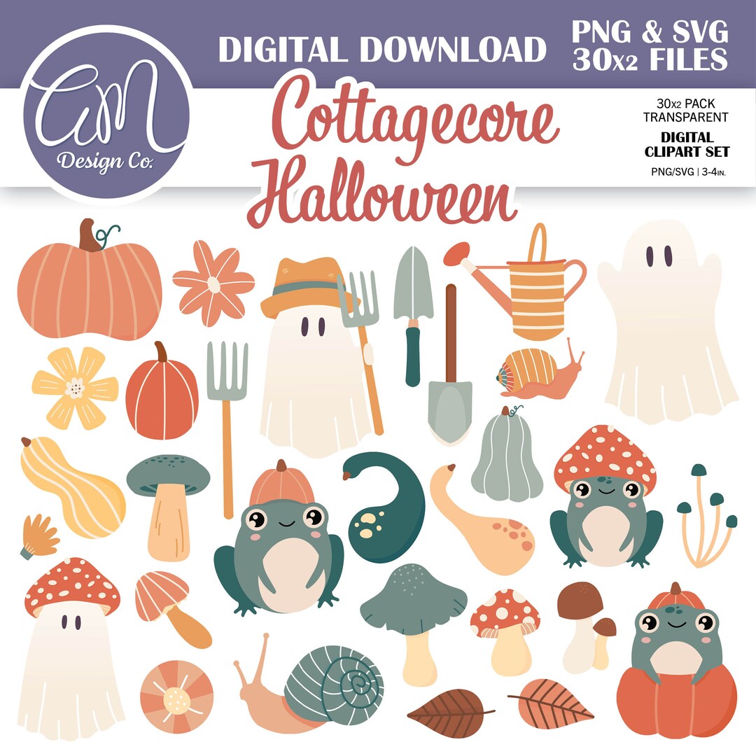 Cottagecore Halloween Clipart Bundle, Fall and Autumn Ghost, Pumpkins ...
