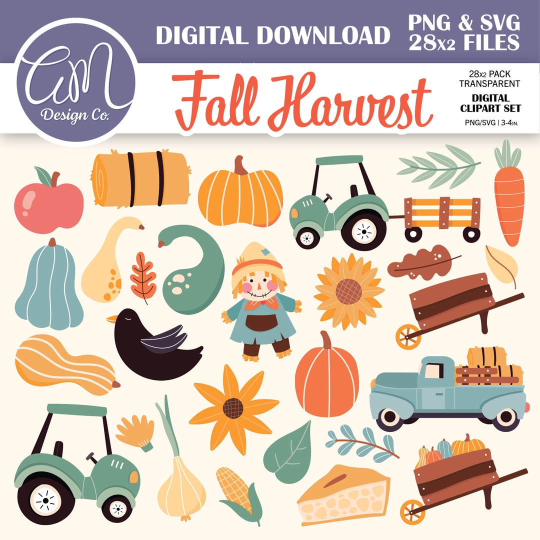 Fall Harvest Clipart Bundle, Autumn Clipart for Holiday Party and ...