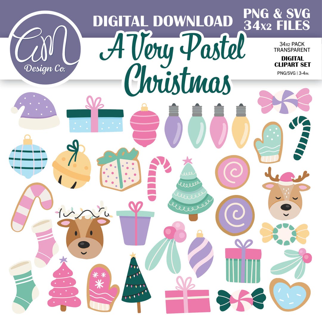Pastel Christmas Clipart Bundle, Pink Christmas Clipart for Winter ...