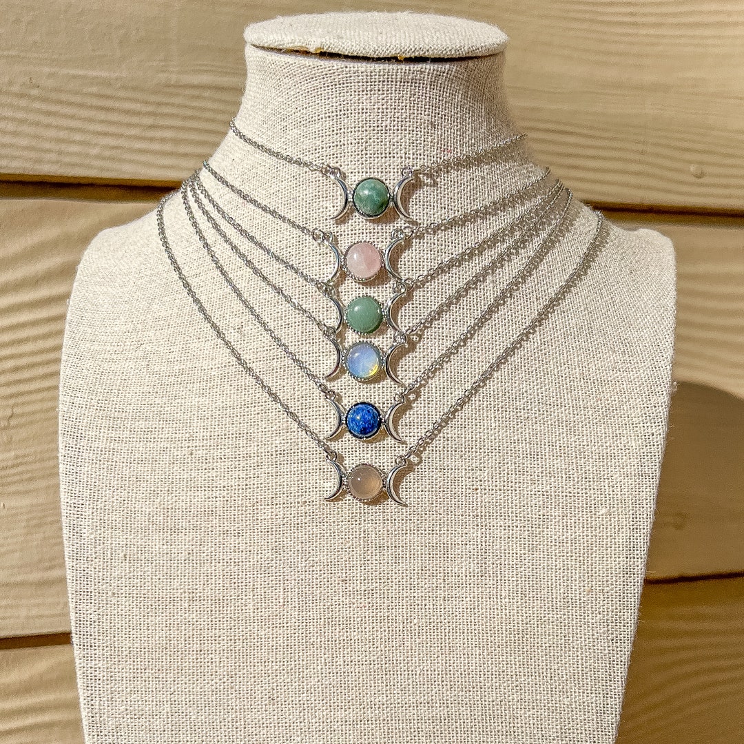 Crystal Charm Necklace: Moon Sun Stone, Silver Chain, Hippy Gift - Etsy