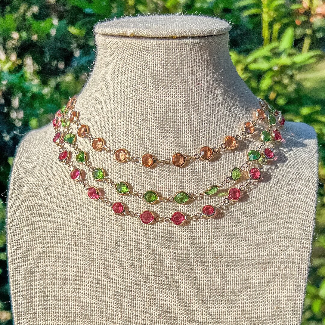 Colorful Rhinestone Gold Chokers/pink Green or Champagne Color ...