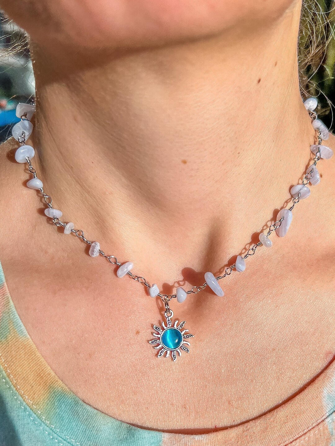 Purple Agate Wire Wrapped Choker Style Necklace/crystal Necklace/sun ...