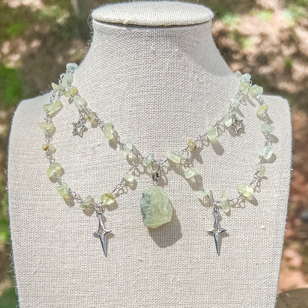 Raw Prehnite Crystal Choker, Wire Wrapped Pendant, Fairycore Jewelry - Etsy