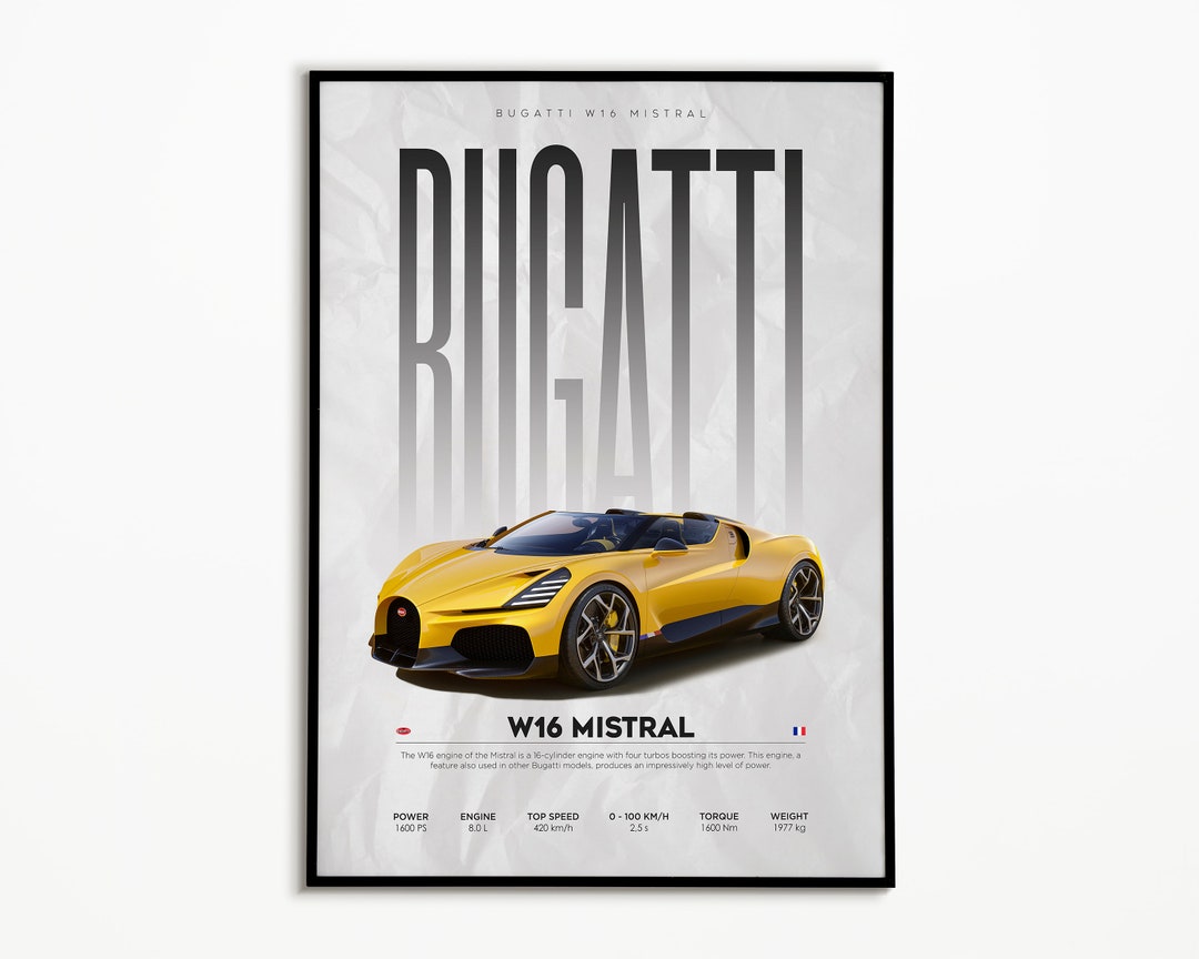 Bugatti W16 Mistral Poster Digital Download Hyper Car Poster Super Car ...