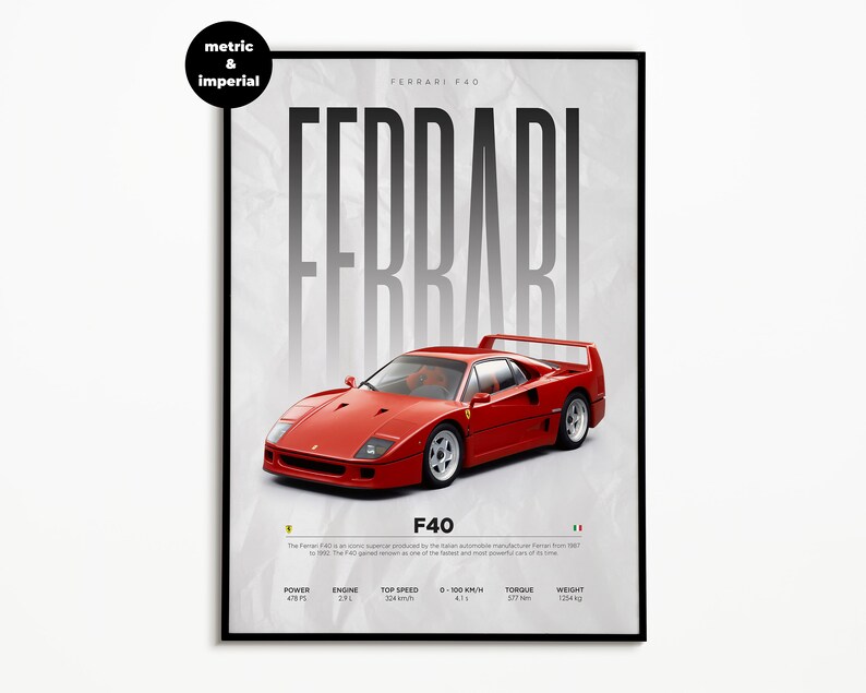Ferrari F40 Poster Ferrari Poster Digital Download Hyper Car Poster ...