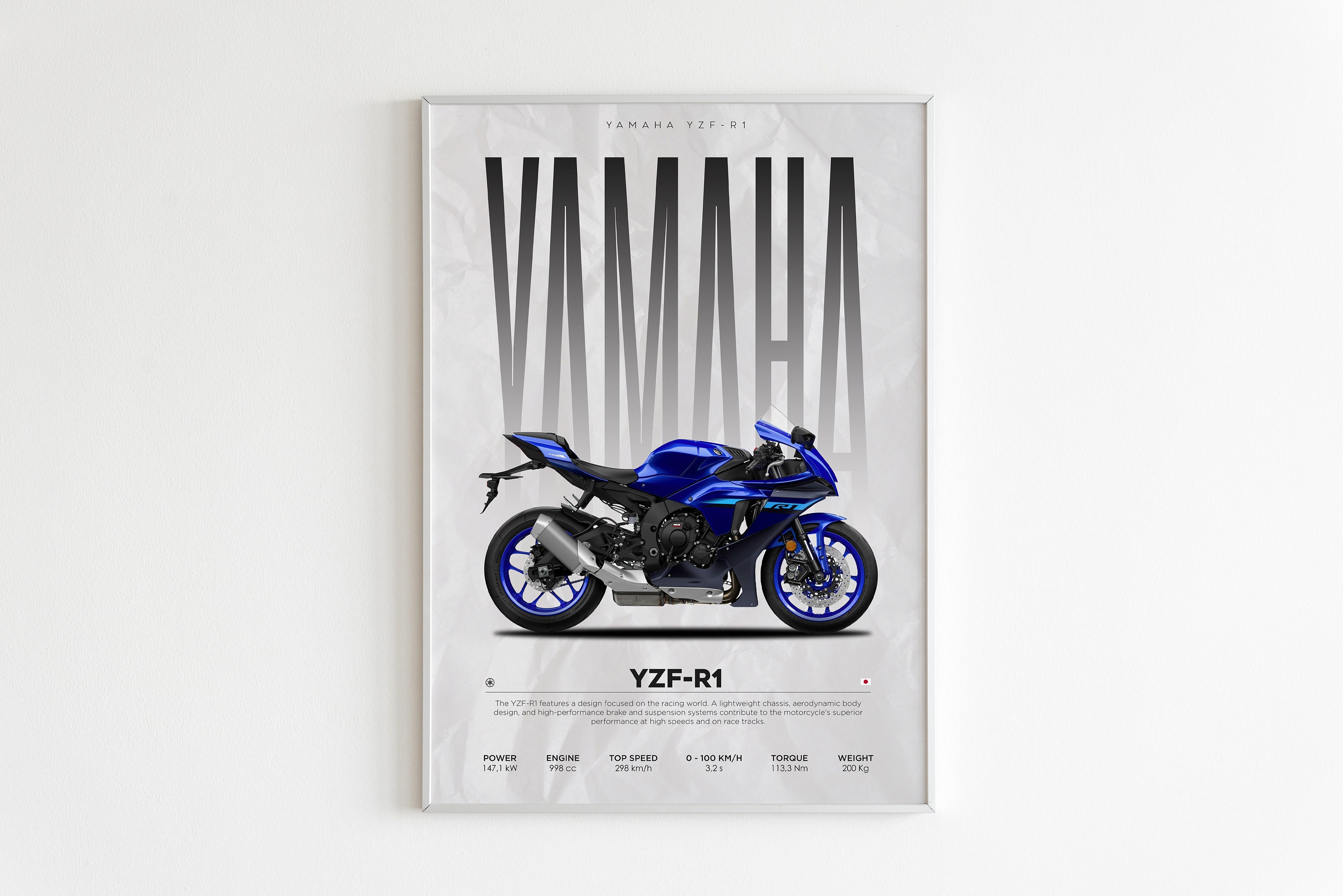 Yamaha YZF-R1 Poster Digital Download Hyper Motorcycle Poster Super ...