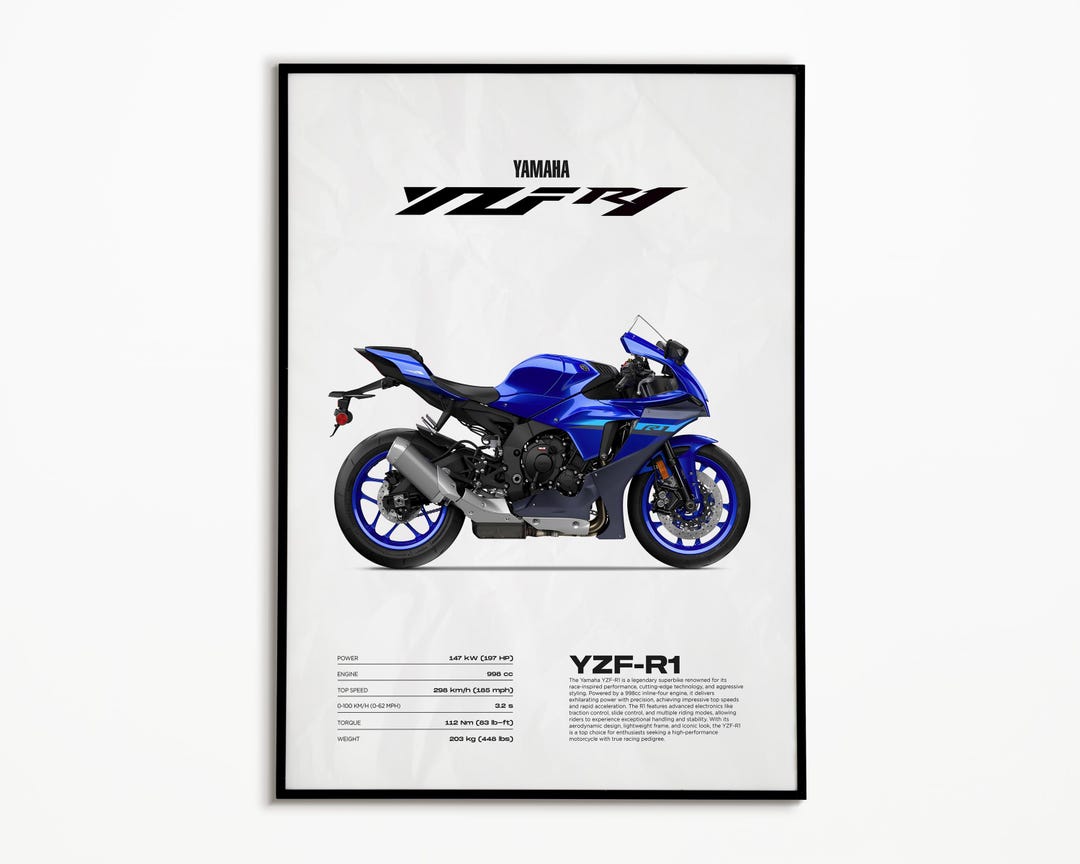 Yamaha YZF-R1 Print Yamaha R1 Poster Motorcycle Print Super Car Print ...