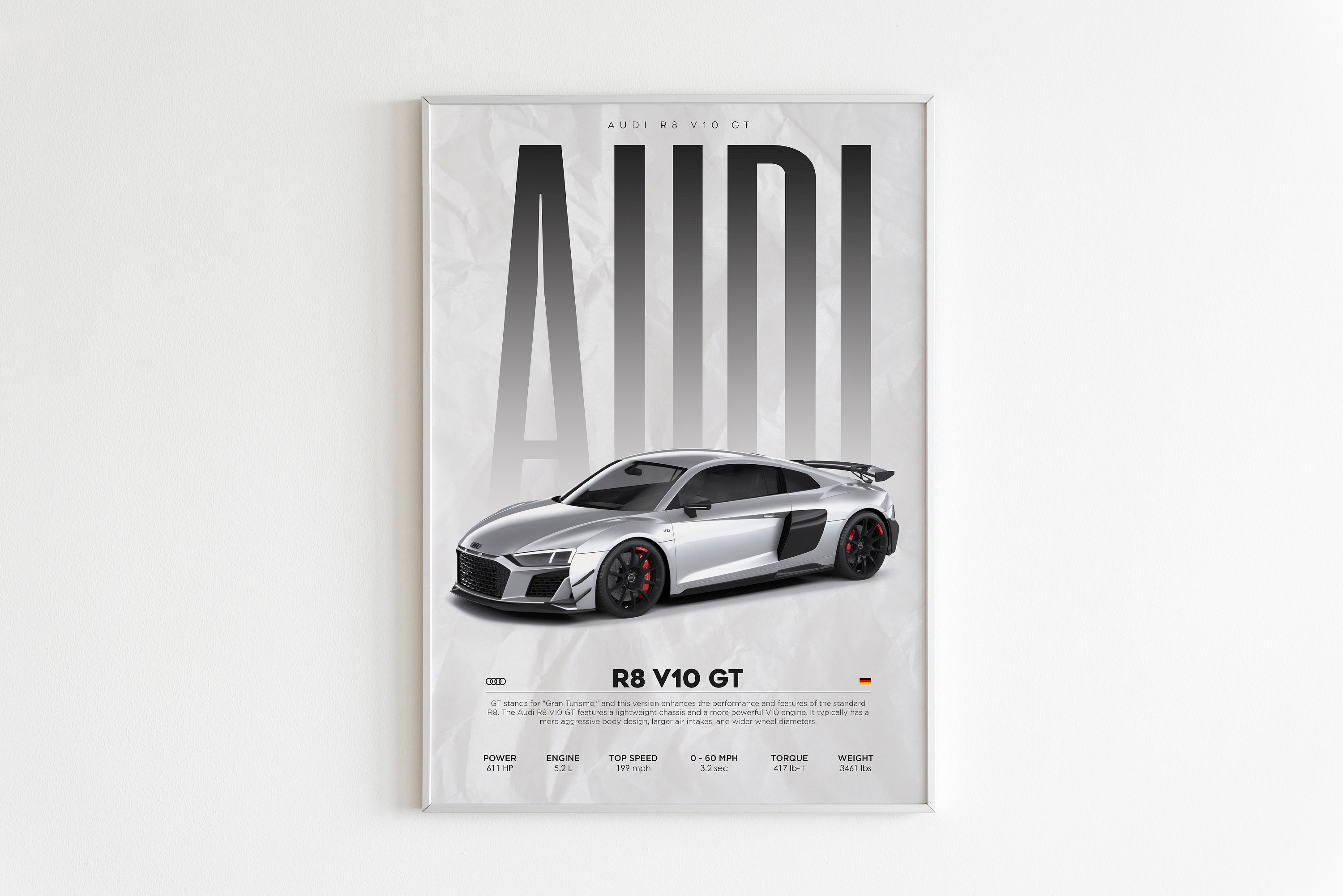 Audi R8 V10 GT Poster Digital Download Hyper Car Poster Super Car Print ...