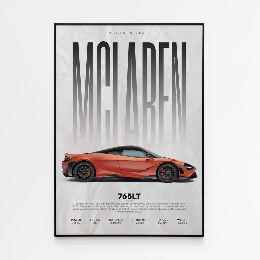 Mclaren 765LT Poster | Physical Print | Hyper Car Poster | Super Car ...