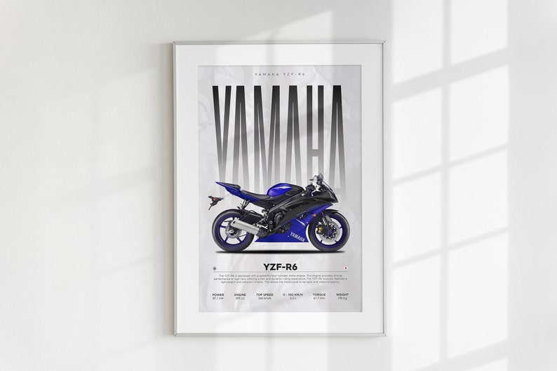 Yamaha YZF-R6 Poster Digital Download Hyper Motorcycle Poster Super ...