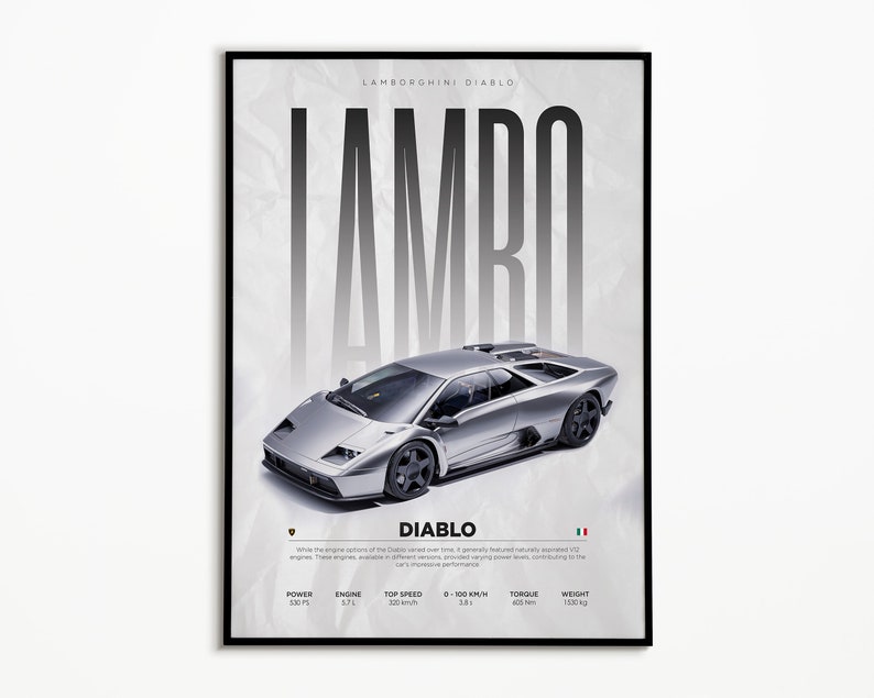 Lamborghini Diablo Poster Digital Download Hyper Car Poster Super Car ...