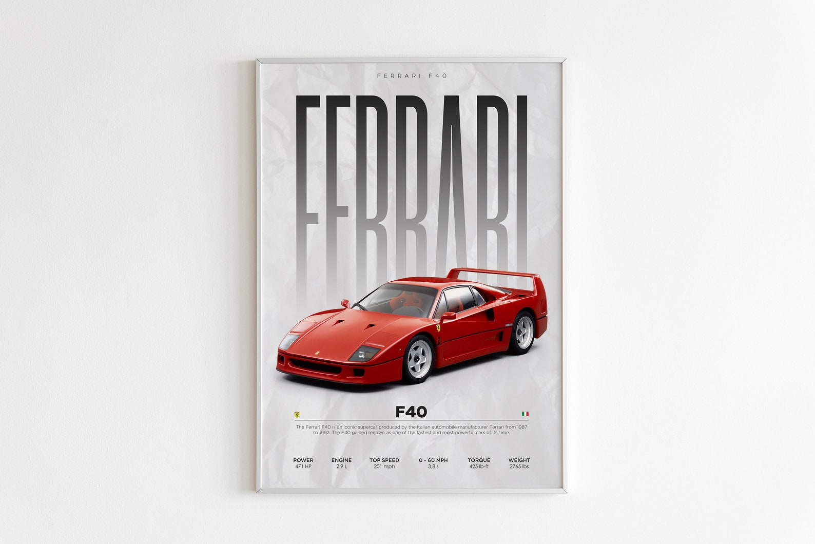 Ferrari F40 Poster Ferrari Poster Digital Download Hyper Car Poster ...